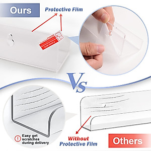 Laurensory Vinyl Record Shelf Wall Mount, 6 Pack Clear Acrylic Album Record Holder Display, Kids Bookshelf, Floating Wall Shelves for Bathroom, Bedroom, Living Room, Kitchen, 7 inch