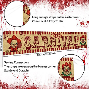 Halloween Decoration Evil Circus Clown Carnival Porch Banner,WELLCOME TO CARNIVALC Clown Sign Hangging Bloody Splatter Carnival Decor Triangle Bunting Flag for Halloween Decoration Carnival Birthday