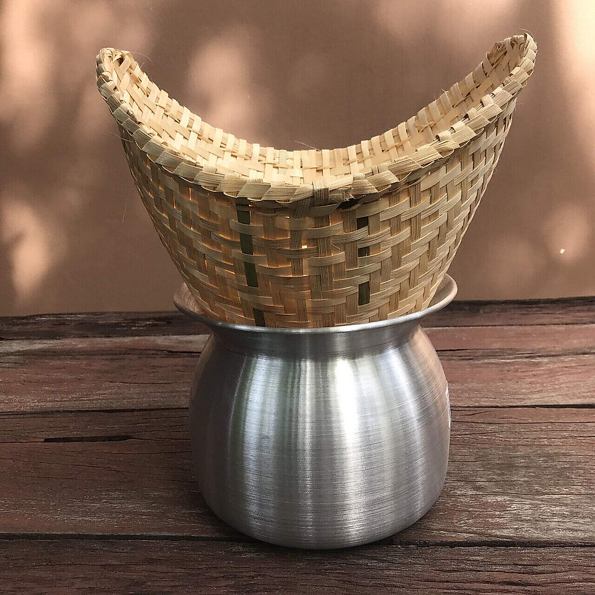 mamameya2511 Vintage Thai Handicraft Lao Cookerwear Bamboo Basket&Pot Steamer Sticky Rice Set
