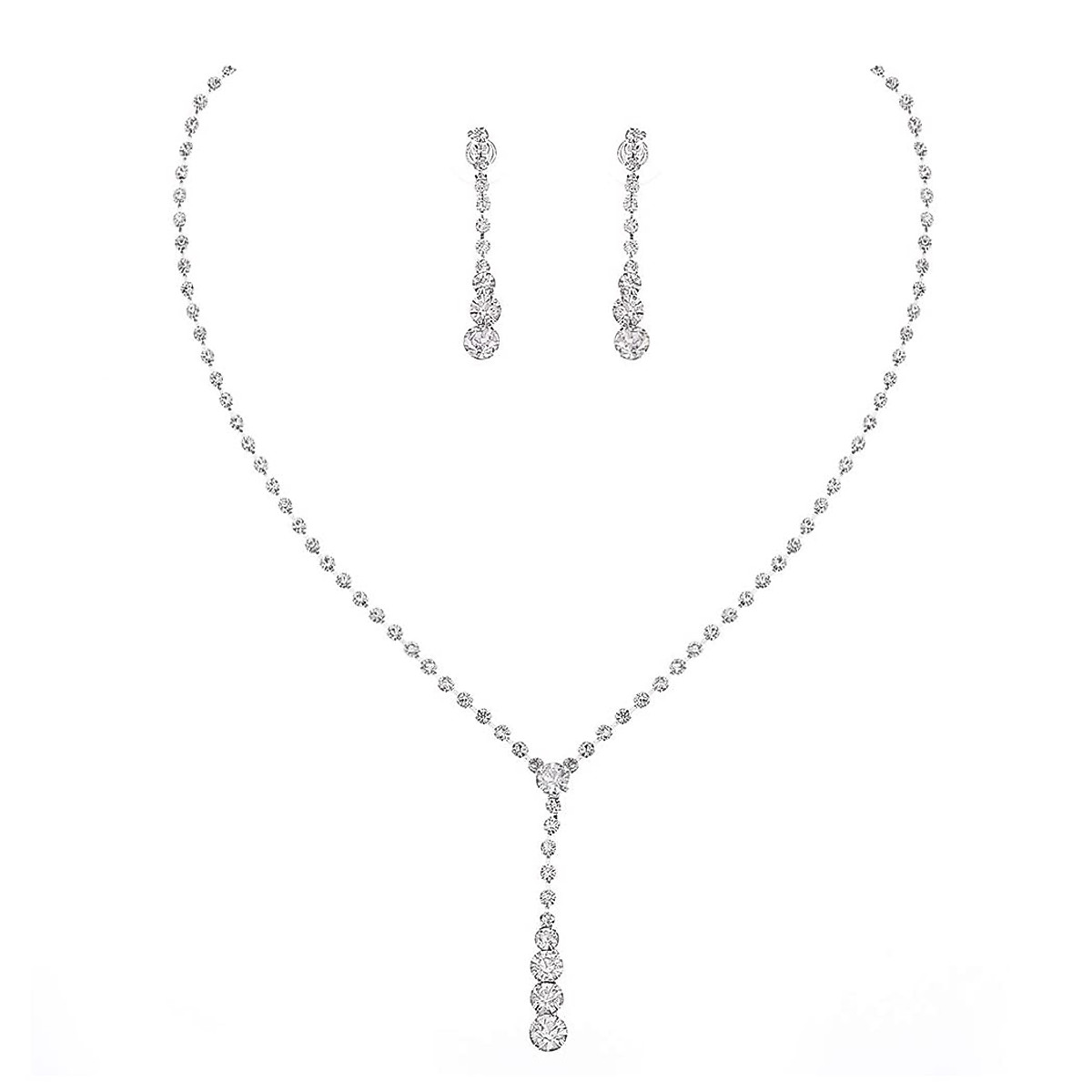 Unicra Bride Silver Bridal Necklace Earrings Set Crystal Wedding Jewelry Set Rhinestone Choker Necklace for Women and Brides (3 piece set - 2 earrings and 1 necklace)(A Silver)