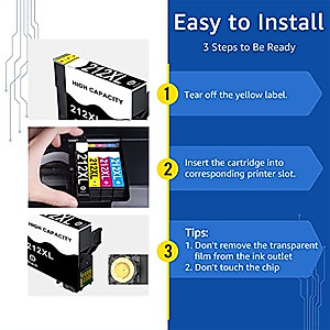 Palmtree Remanufactured Ink Cartridge Replacement for 212XL T212XL 212 XL T212 for XP-4100 XP-4105 WF-2830 WF-2850 Printer Ink (1 Black, 1 Cyan, 1 Magenta, 1 Yellow, 4 Packs)
