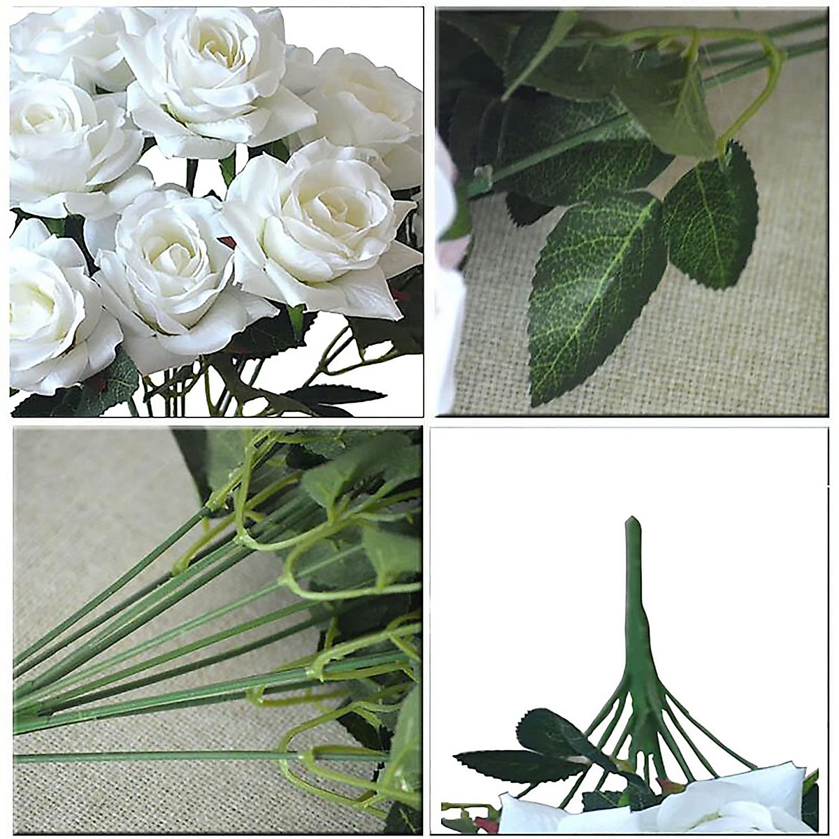 Artificial Rose Flower 12 Heads Bridal Bouquet Silk Rose Bulk for Wedding Home Valentine's Day Party Decor White Rose