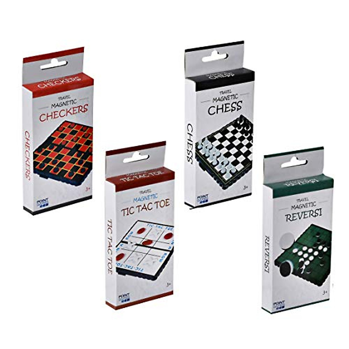 Point Games Travel Board Game Set - Bundle Pack of 4 Classic Magnetic Games, Stocking Stuffers for Kids Includes Individual Boards & Pieces
