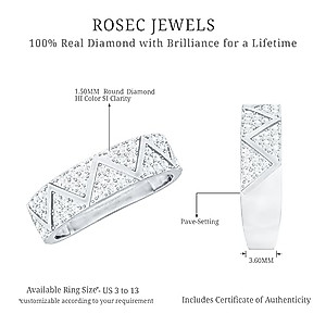 Rosec Jewels Certified Natural Diamond Wedding Band, Hi Color Si Clarity, Diamond Half Eternity Ring - Ready To Gift, 14K White Gold, Size:US 8.50