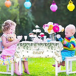 3 Pieces Sage Greenery Oh Baby Tablecloths for Baby Shower Party Decorations Plastic Disposable Gold Foil Eucalyptus Leaf Table Covers for Rectangle Tables Sage Boho Woodland Neutral Party Supplies