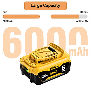 Wryfzxd Replacement for Dewalt 20V MAX Battery 6.0Ah Compatible with Dewalt 20V Battery Lithium Replacement for Dewalt 20 Volt Battery DCB205 DCB204 DCB207 Compatible with Dewalt Battery 20V 4Packs