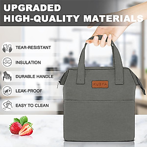 KUBYA Lunch Bag Simple Lunch Box for Women Men Insulated Lunch Bag & 1 Storage bag Reusable Lunch Tote Bag for Work, Picnic Beach or Travel (Grey) 10.63*9.5*5.2 in LBHS-03