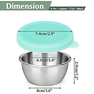 Milifox 6 Pack 1.7oz Stainless Steel Salad Dressing Containers To Go Stainless Steel Condiment Sauce Cups Container Small Reusable Dipping Cup with Leakproof Silicone Lids