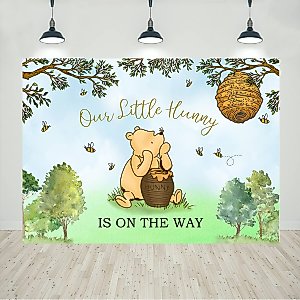 Classic Little Bear Baby Shower Backdrop Boys Blue Cartoon Bees Birthday Photo Background Decorations Newborn Baby Shower Party Cake Table Supplies 7x5ft