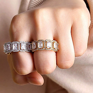 Apzzic Square Diamond Rings Iced Out Cubic Zirconia Micro Pave Hip Hop Fashion Wedding Eternity Band Ring for Men Women Gold 7