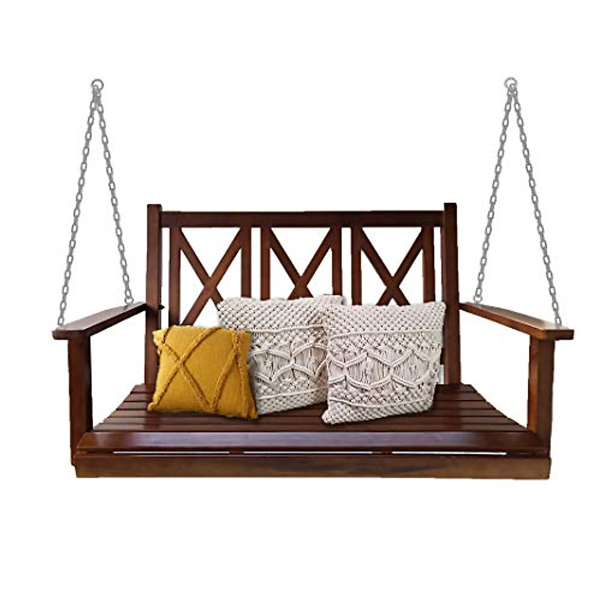 BACKYARD EXPRESSIONS PATIO · HOME · GARDEN 914894 4ft. Rustic Finished Fir Wood (2) Person Porch Swing | Capacity 450lbs, Mahogany