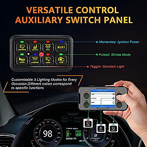 GEARZAAR 8 Gang Switch Panel with APP RGB Automatic Dimmable On-Off LED Switch Panel, Toggle Momentary Pulsed Bluetooth Electronic Relay System 12-24V IP65 Waterproof for Pickup Jeep UTV SUV Marine