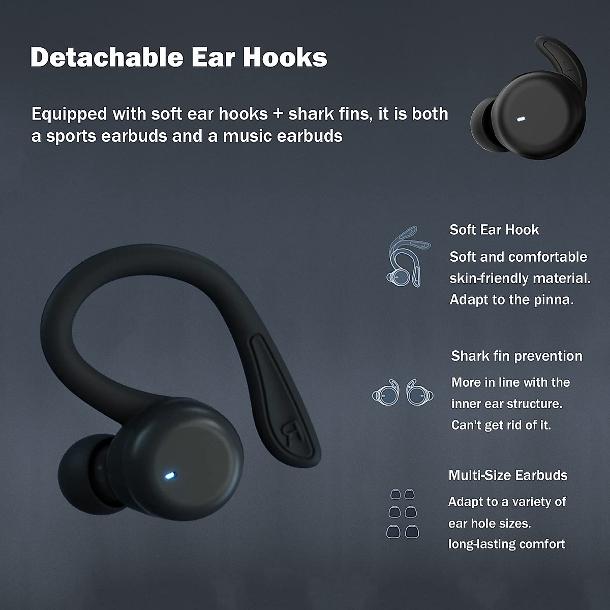 Orange Wireless Earbuds with Earhooks Running Ear Buds Bluetooth Workout Headphones in Ear Noise Cancellling Adjustable Small Mini Sleep Earphones with Mic Stereo Waterproof Android Headset for Sport