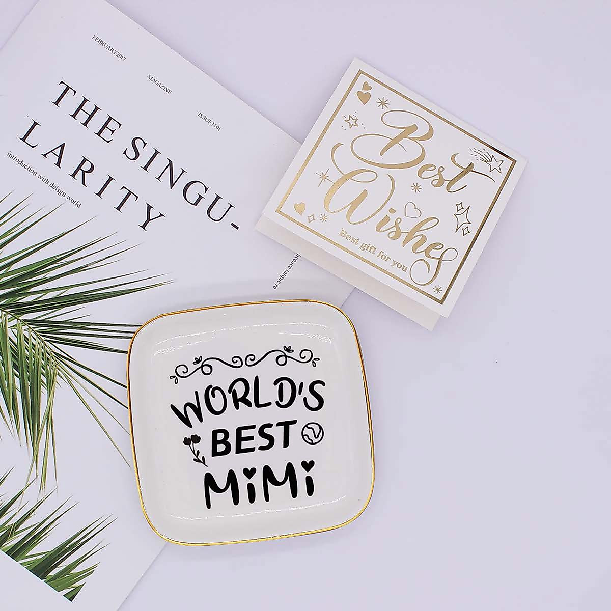 Littlefa MiMi Gift for Grandma,World’s Best MiMi Ever Ceramic Ring Dish Decorative Jewelry Tray for Grandma,Unique Meaningful Gifts for Grandma Birthday Christmas