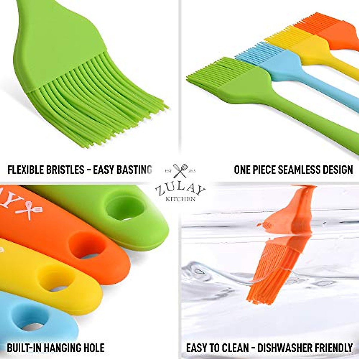 Zulay (Set of 4) Pastry Brush - Heat Resistant Silicone Basting Brush With Soft Flexible Bristles - Assorted Basting Brush Ideal For BBQ, Marinating, or Spreading Butter & Oil