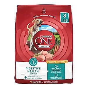 Purina One Plus Digestive Health Formula Dry Dog Food Natural with Added Vitamins, Minerals and Nutrients - (Pack of 4) 8 lb. Bags