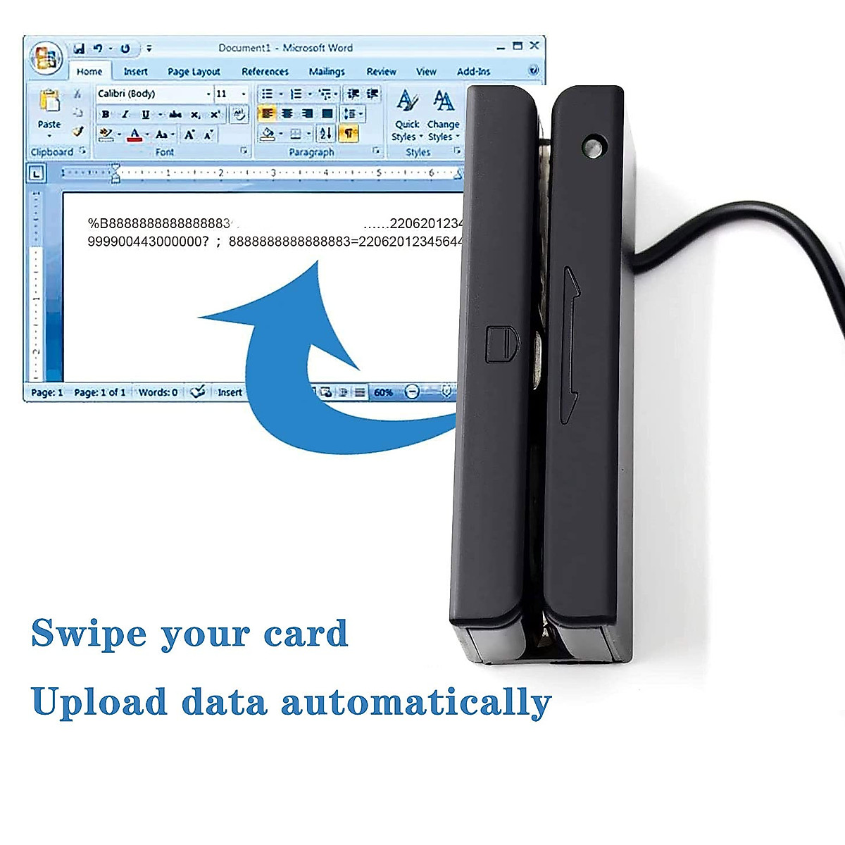 Magnetic Stripe Card Reader, USB 3-Track Mini MSR Card Reader Swiper for Access Control POS System Cashier Registry