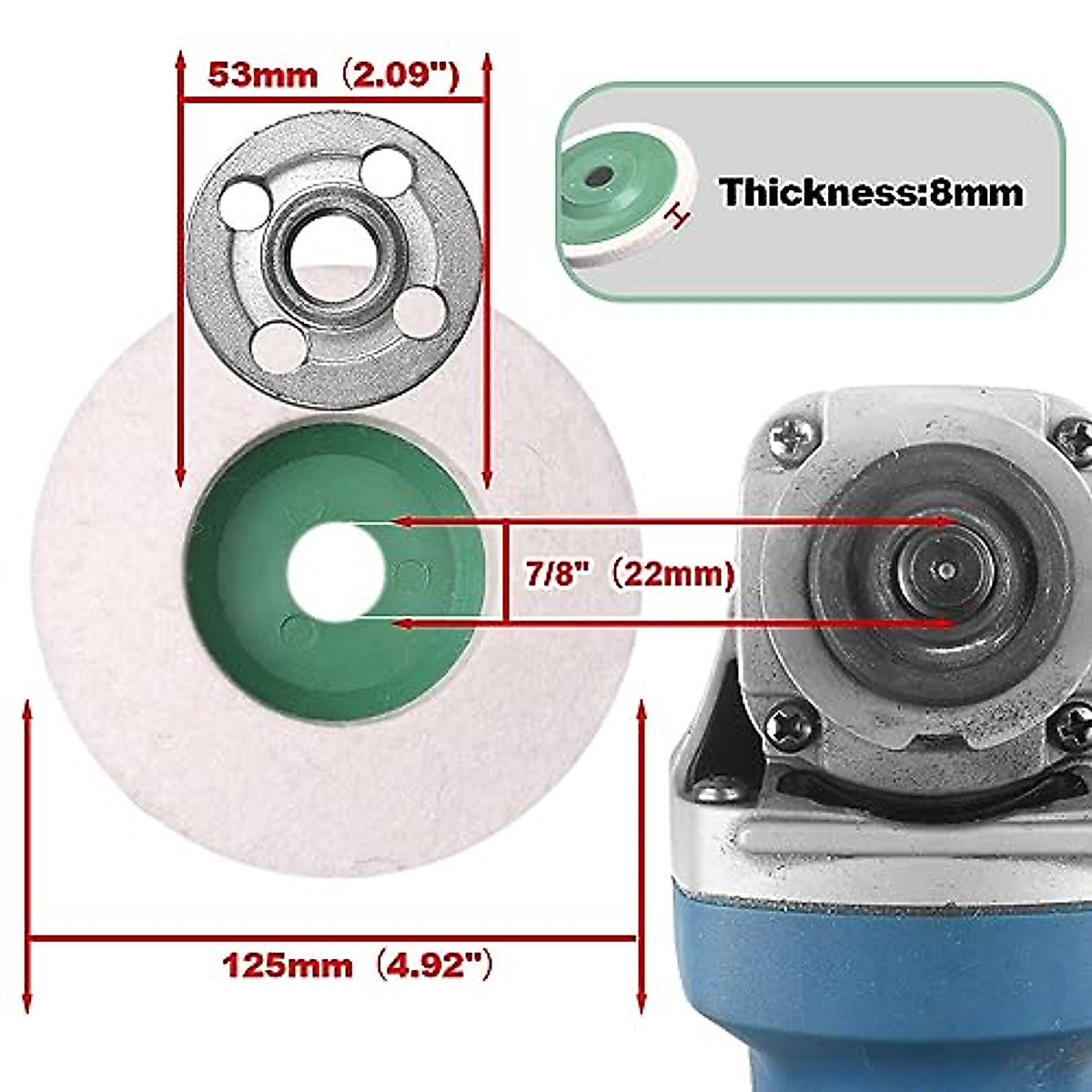 ATOPLEE Wool Polishing Wheel Disc,10pcs 5" x 7/8" Arbor Buffing Wheel for Angle Grinder,Wool Felt Polishing Wheel for Metal,Marble,Wood（Hole Diameter:22mm）