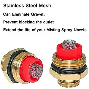 5Pack 4-Hole Brass Misting Nozzles 1/2 Inch BSPF Garden Misting Nozzle Brass Replacement Nozzle Heads, Low Ressure Mist Water Spray Sprinkler With Filter Mesh For Patio Lawn, Dust Control