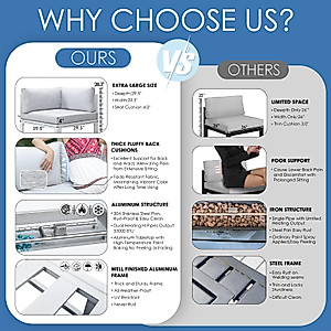 NICESOUL® Modern Modular All-Weather Outdoor Furniture Aluminum Sofa, 29“ Wide Deep Seat Heavy Duty Anti-Rust Frame Corner Chair Patio Sectional Piece for Backyard Deck Sunroom Lawn Terrace Outside