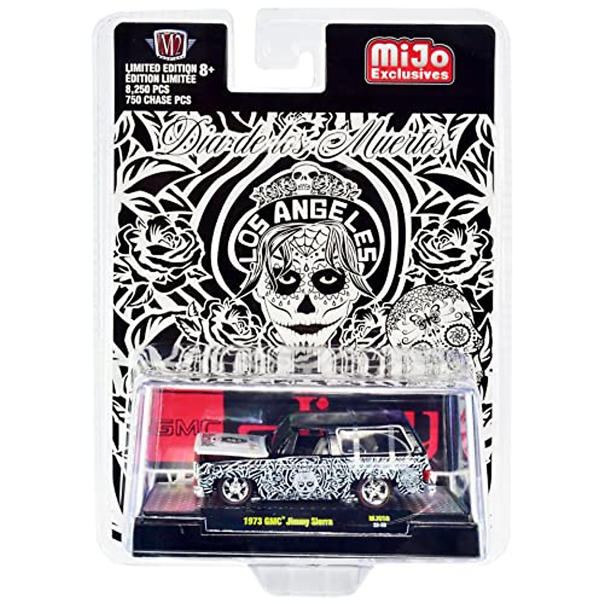 1973 Jimmy Sierra Black w/Graphics Dia De Los Muertos - Los Angeles LTD ED to 8250 pcs Worldwide 1/64 Diecast Model Car by M2 Machines 31500-MJS50