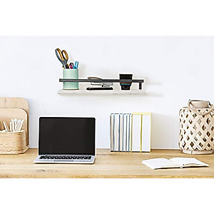 Peter's Goods Rustic Floating Wall Shelves with Rails - Decorative Storage for Bedroom, Bathroom, and Kitchen - Elegant, Modern Shelving - Rustic White Pine Wood, Charcoal Metal Frame - Set of 2