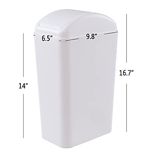 Yesdate 3.5 Gallon Trash Can with Swing-Top Lid, Plastic Garbage Bin, White