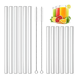 12 Pack Clear Glass Straws Shatter Resistant,6 Short Glass Straws For Cocktails And 6 Long Glass Straws Thick Reusable Straws For Smoothies And Normal Liquid Drinks,10 mm Diameter