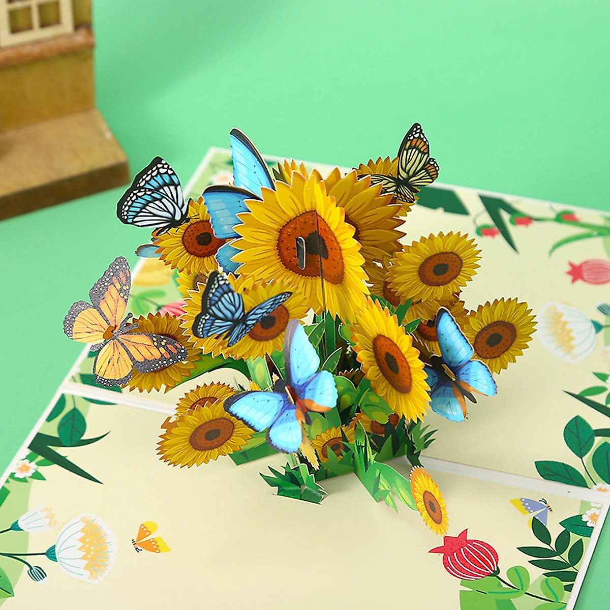 yaartz Butterfly and Sunflower Pop up Card for Wife Daughter Sister Mother Grandmother Granddaughter, Birthday Anniversary Thank You Get Well Thinking of You,Card with Envelope and Blank Note Tag