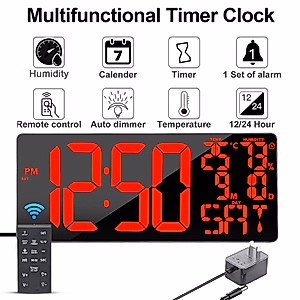 [Oversized] 18" Large Digital Wall Clock with Remote Control, Auto-Dimming Digital Clock Large Display with Date/Temp/Week, DST, Alarm, 5.9”Jumbo Numbers Large Digital Clock for All Large Spaces Use