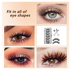 Dual Magnetic Eyelashes Natural Look, Magnets False Eyelashes No Eyeliner or Glue Needed, Reusable Magnetic Lashes 3D Extension Kit, 4 Pairs Soft Magnetic Fake Eye Lash for Women Makeup with Applicator