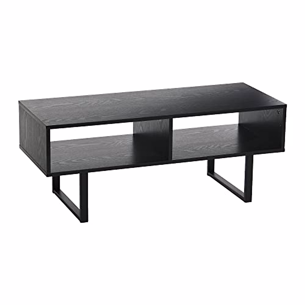 Household Essentials Jamestown TV Stand Coffee Table with Rectangular Storage Compartments Black Oak Wood Grain and Black Metal