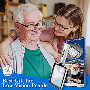 Magnifying Glass with Light, 4X 10X Magnifier with 20 Anti-Glare and Dimmable LED Lights Provides Evenly-Lit Viewing Area for Low Vision Seniors