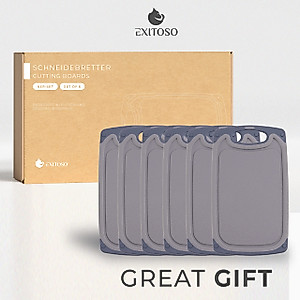 Exitoso Small Cutting Board Set of 6 - BPA Free Cutting Boards for Kitchen Dishwasher Safe - Non Slip Plastic Cutting Board with Juice Groove - Small Plastic Cutting Boards For Kitchen Essentials