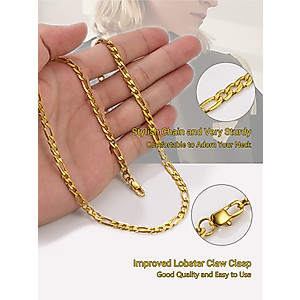 PROSTEEL Figaro Chain Gold Necklace 4mm Dainty Cute Chains 14 Inch Layered Necklaces For Men