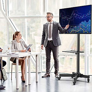 Mobile TV Cart with Wheels for 23 to 60 inch LCD LED 4K Flat Curved Screen TVs, Height Adjustable Shelf Trolley Floor Stand Holds up to 55lbs, Monitor Holder Tray Max VESA 400x400mm PSTVMC04W White