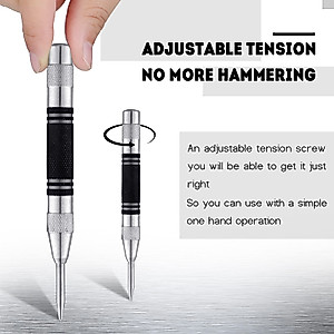 3 Pack Center Punch Spring Loaded Automatic Punch 5 Inches Crushing Hand Tool Center Hole Punch for Wood Metal Awl Puncher with Cushion Cap Adjustable Tension