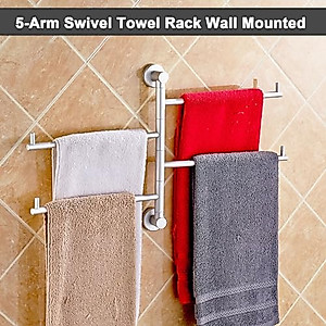 Swing Out 5-Arms Towel Holder Thicken Towel Racks for Bathroom Kitchen, Bath Towel Bar Swivel Hanger Wall Mounted Drying Rack, Rustproof Solid Aluminium Towel Hanger Space Saving Storage Or