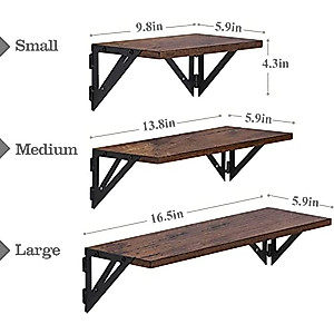 VECELO Floating Shelves, 3 Sets of Wall Mounted Shelf for Bathroom Decor, Bedroom, Living Room and Plants - Classic Brown