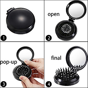 2 Pack Foldable Travel Mirror Hair Brushes Round Portable Folding Pocket Hair Brush Mini Hair Comb Compact Travel Size Hair Massage Comb for Men Women and Girls