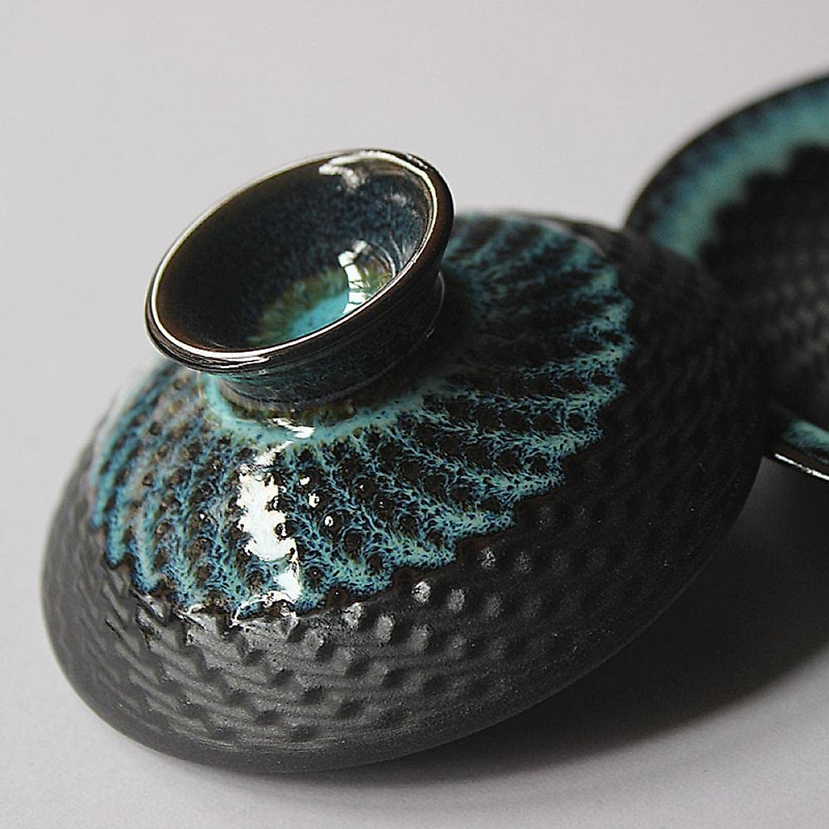 Gaolinci Kiln Glazed Ceramic Jianzhan Teacup Kung Fu Tea Cup and Saucer with Lid. 5 Oz Sancai Gaiwan