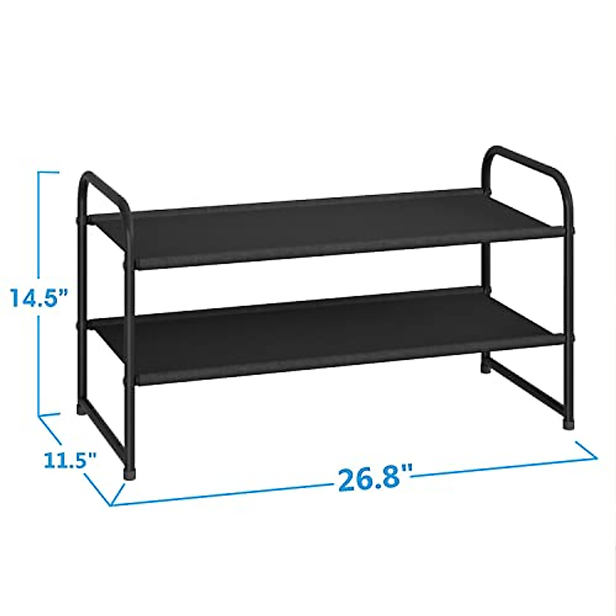 Simple Trending 2 Pack 2-Tier Stackable Shoe Rack, Expandable & Adjustable Fabric Shoe Shelf Storage Organizer, Black