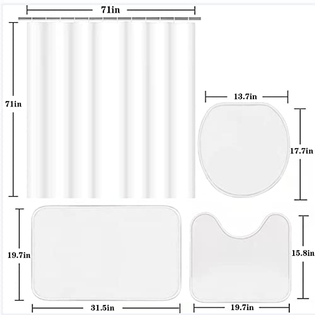 fnump 4 Pieces Bath Sets Retro Black Gold Greek Key Meander ​Shower Curtain Sets Anti-Slip Bath Rug Floor Mat Home Decor Waterproof Bath Curtain with 12 Hooks - 71" x 71"