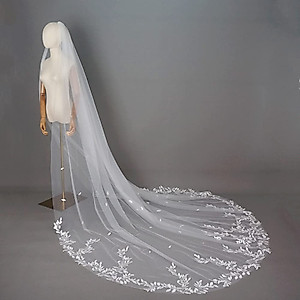 Vintage Cathedral Wedding Bridal Veil With Lace Appliques Metal Comb Custom Make Dramatic Bohemian Bride (118inches cathedral)