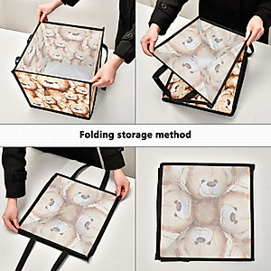 Lovely Teddy Bear Storage Bin Collapsible Toy Storage Basket Cube Laundry Basket Waterproof Nursery Hamper with Handles for Kids Room Nursery Closet Shelf Toys Playroom Decor