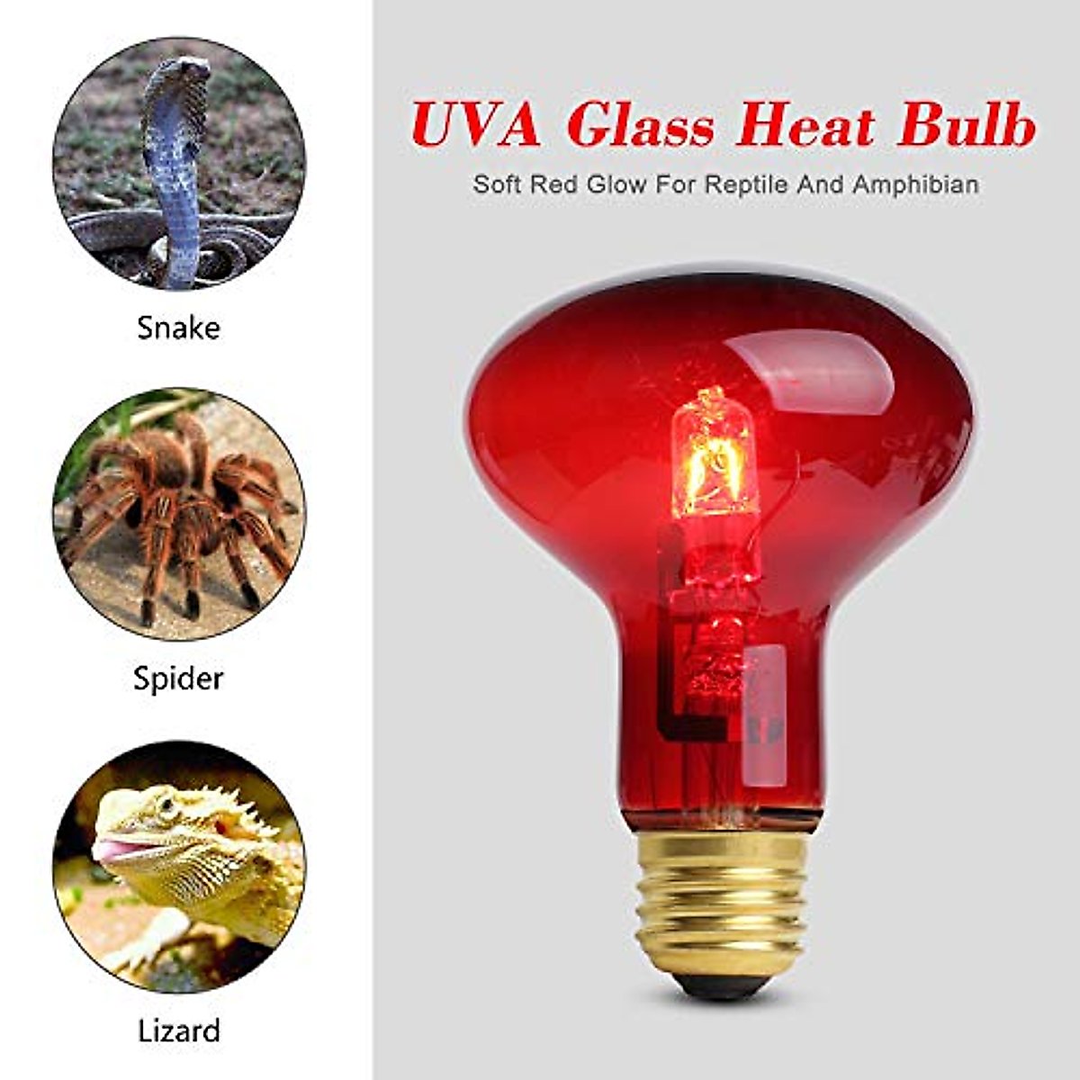 FIVEAGE 75W Red Heat Light Reptile Heat Lamp Infrared Bulb UVA Basking Spot Bulb for Reptile and Amphibian Use - Bearded Dragons Lizard Tortoise Snake Chameleon 2 Pack