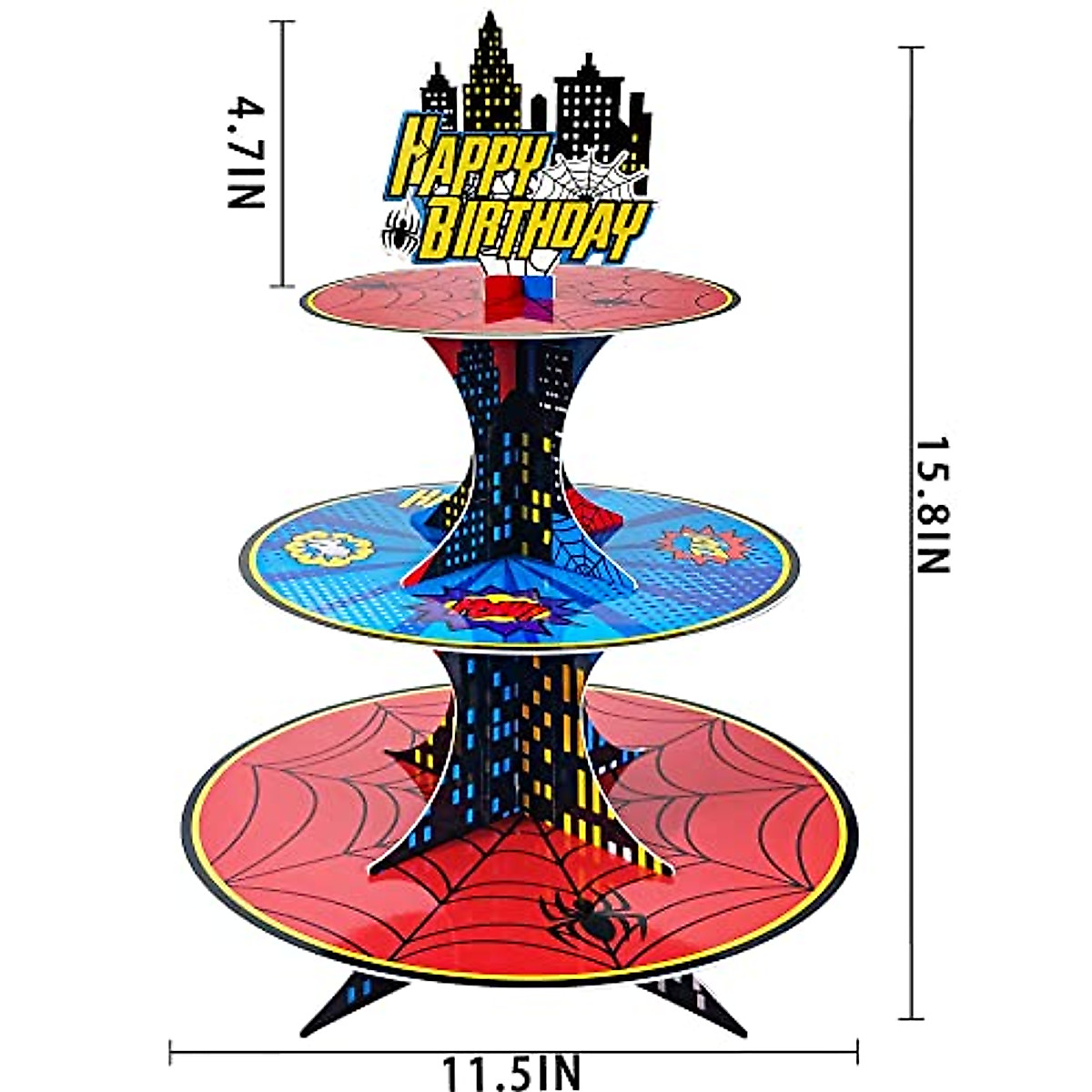 3 Tier Spider Cupcake Stand Superhero Spider Party Decorations Supplies for Kids Boys Themed Birthday Party