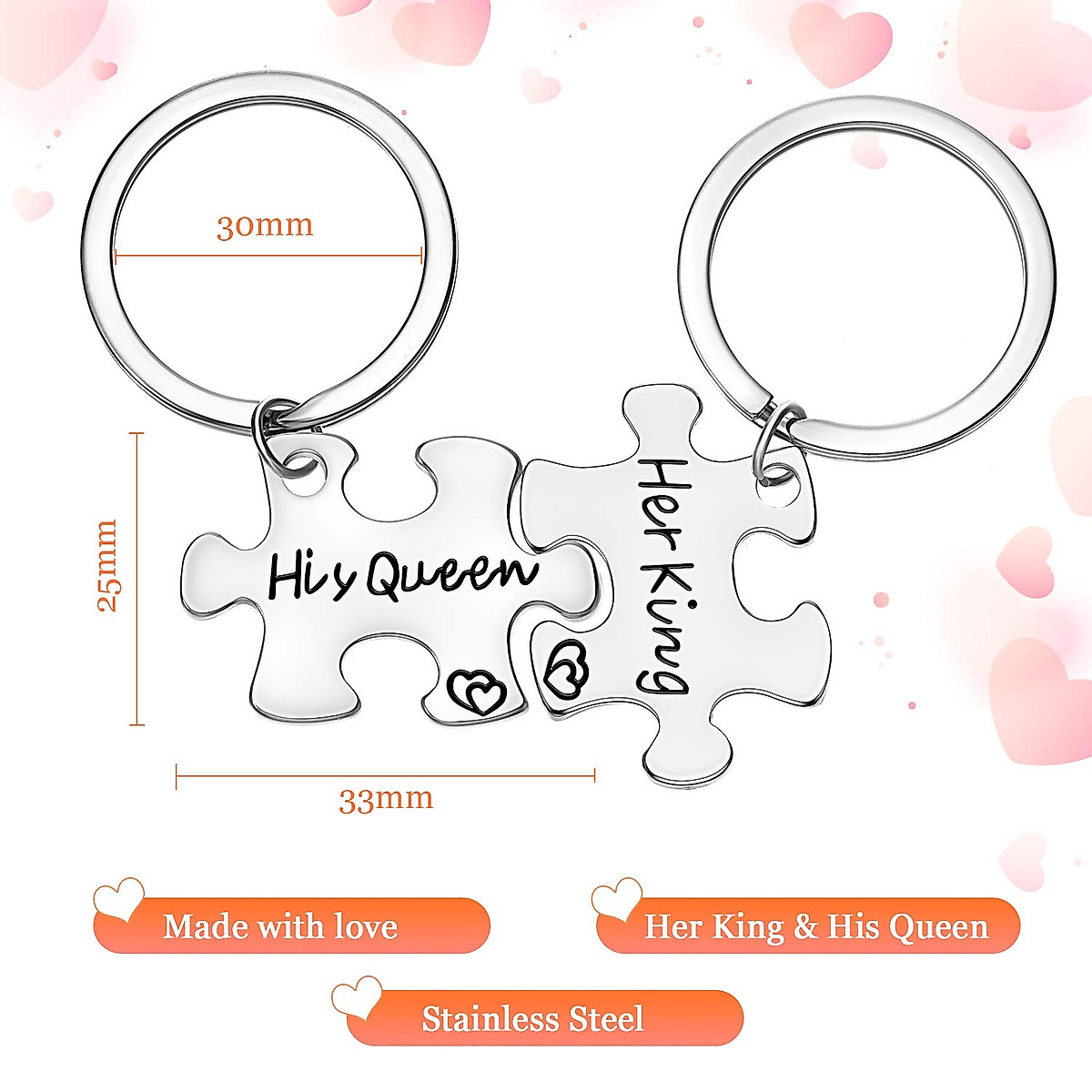 6 Piece Her King His Queen Necklace Bracelet Couple Necklace Bracelet Keychain Set for Valentines Jewelry Gift