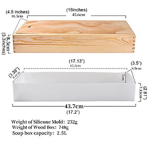 Silicone Soap Mold - Flexible Rectangular Loaf Mold with Wood Box and Wood Lid Handmade Soap Resin Making Tool 2500ml for CP & MP Supplies 5lb