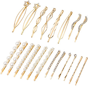 Folansy 20 Pieces Elegant Hair Barrettes Bridal Golden Metal Hair Clip Artificial Pearl Hair Pins and Clear Rhinestone Bobby Pin for Weddings Hair Accessories